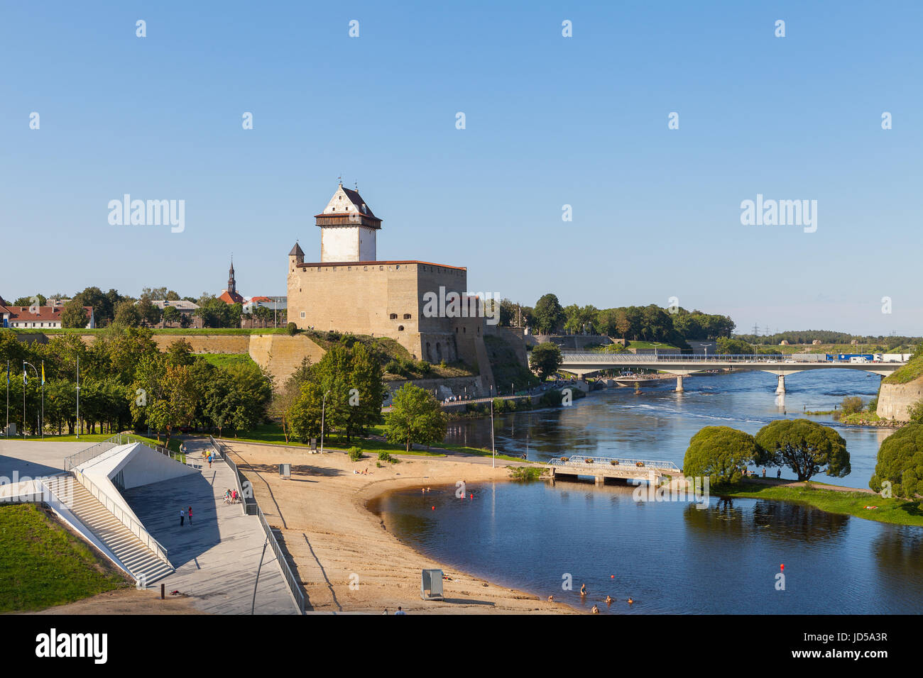 Narva fortress on the border of Estonia and Russia. Summer day ...