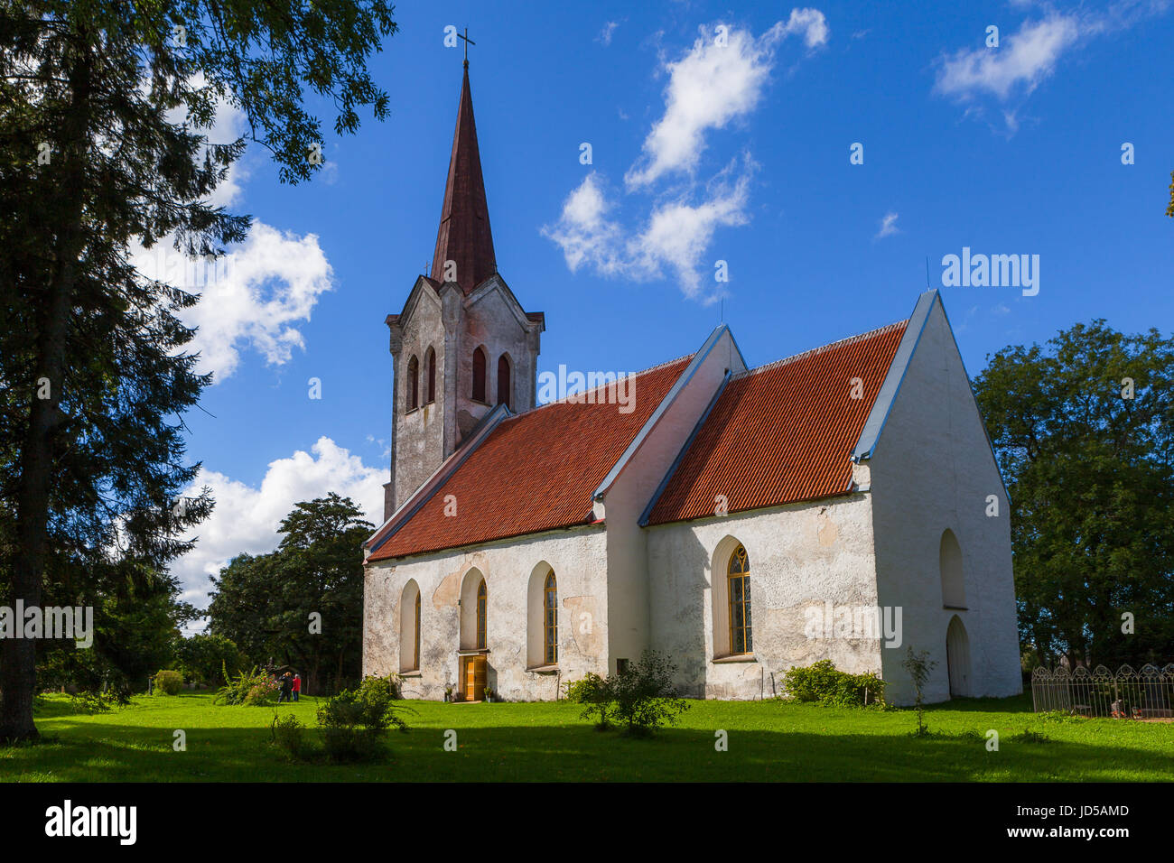View of typical stone lutheran church in Estonia Stock Photo - Alamy