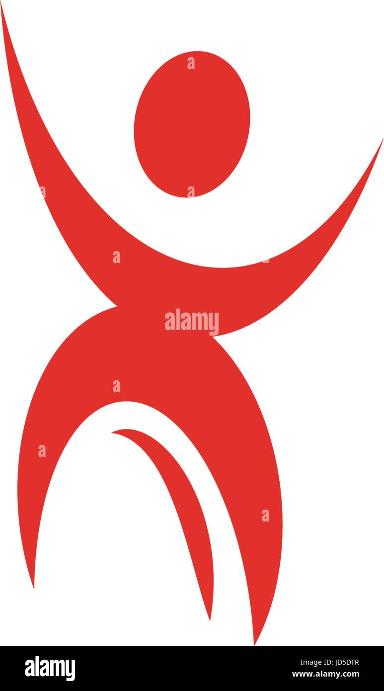 Isolated abstract red color human body in motion silhouette logo on ...