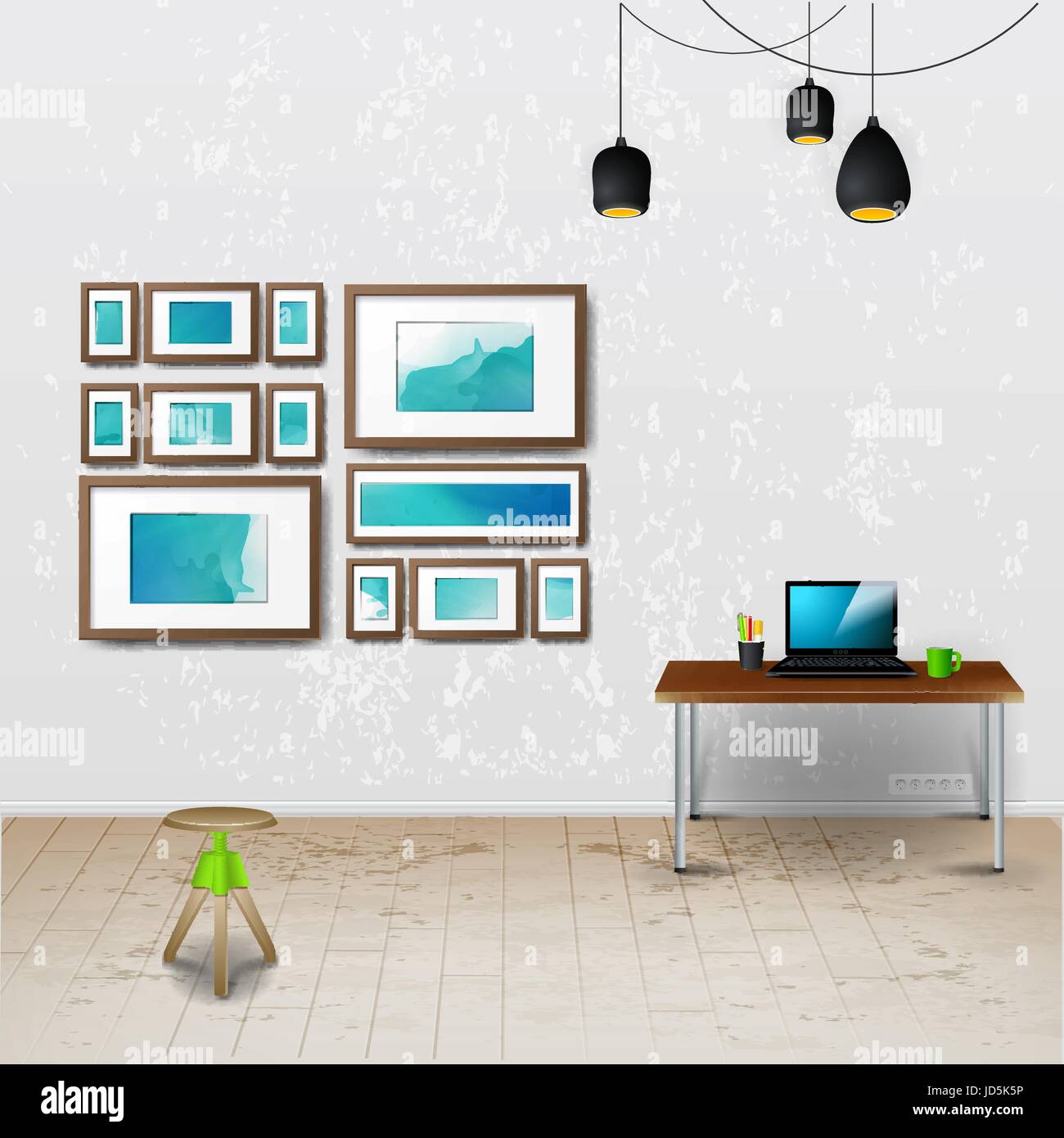 Workplace room. Vector illustration of modern office Stock Vector Image ...