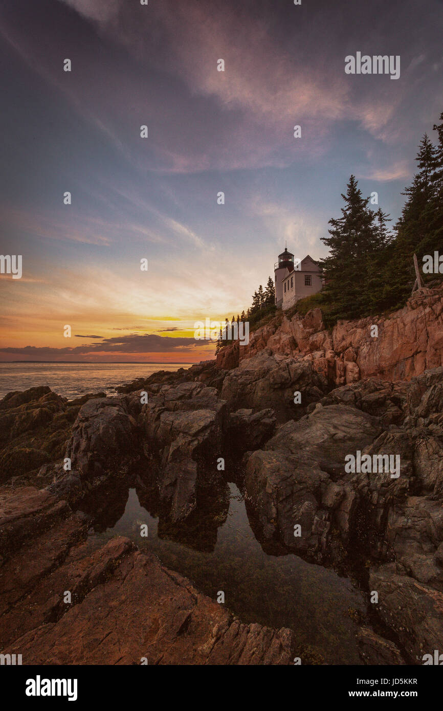 Sunset at Bass Harbor Head Lighthouse Stock Photo - Alamy