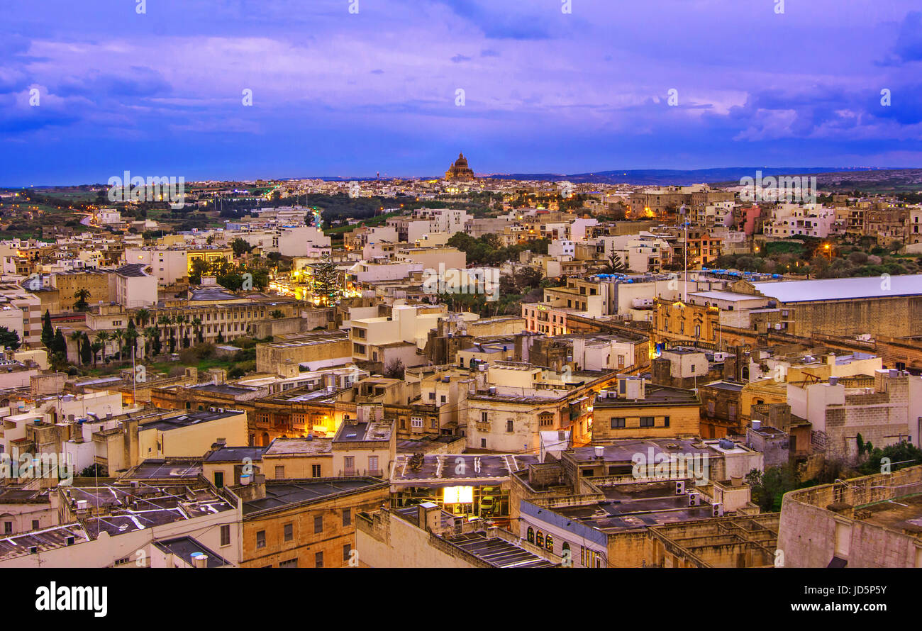 Over view of Victoria city, Gozo, Malta landmark, at sunset Stock Photo ...