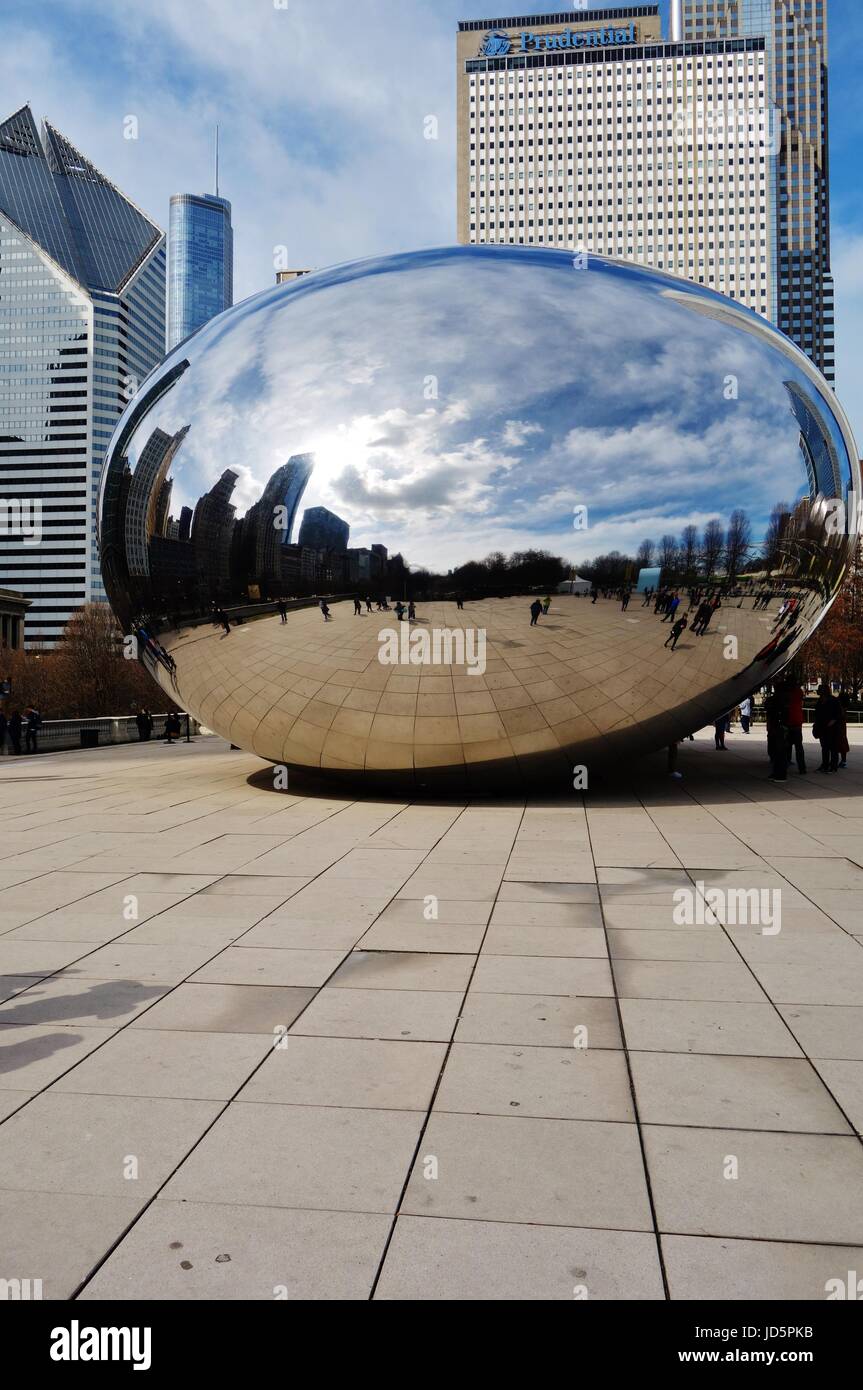 View of the Cloud Gate sculpture, nicknamed the Bean, designed by Anish ...