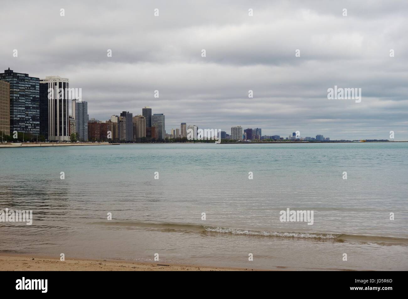 Landscape view of the Gold Coast Chicago skyline seen from Oak Beach ...