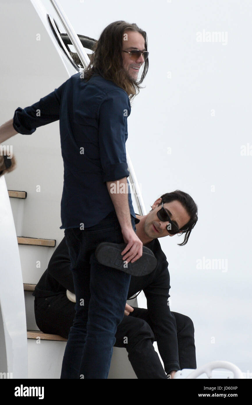 Adrien Brody and his family leaving the Eden Roc Hotel in Antibes ...