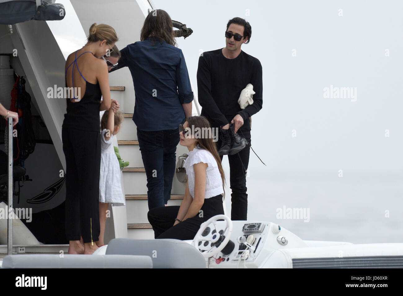 Adrien Brody and his family leaving the Eden Roc Hotel in Antibes ...