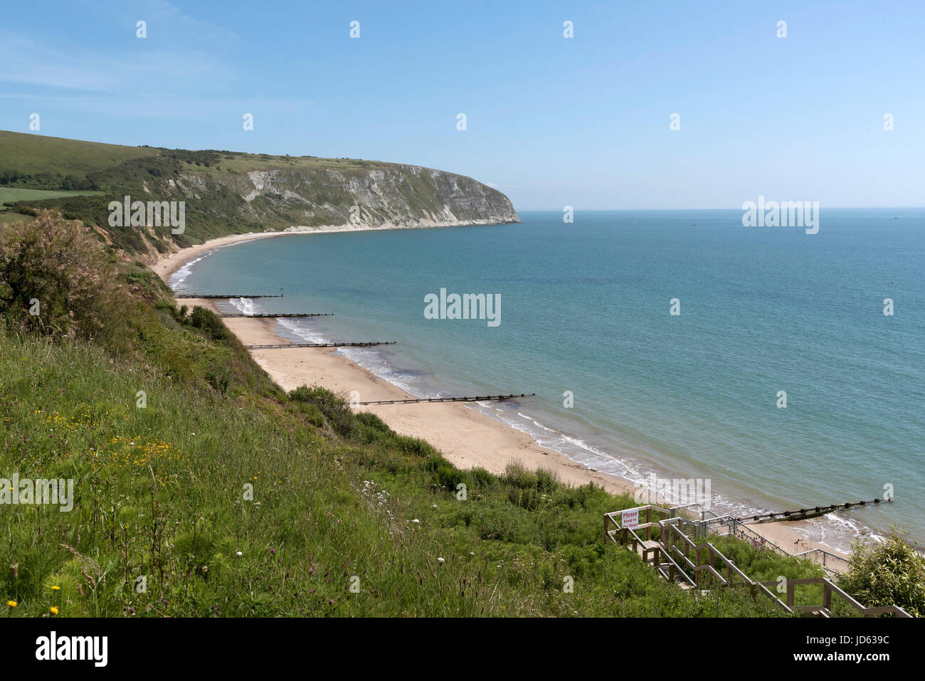 Swanage Bay Jurassic coastline looking towards Ballard Cliff and ...