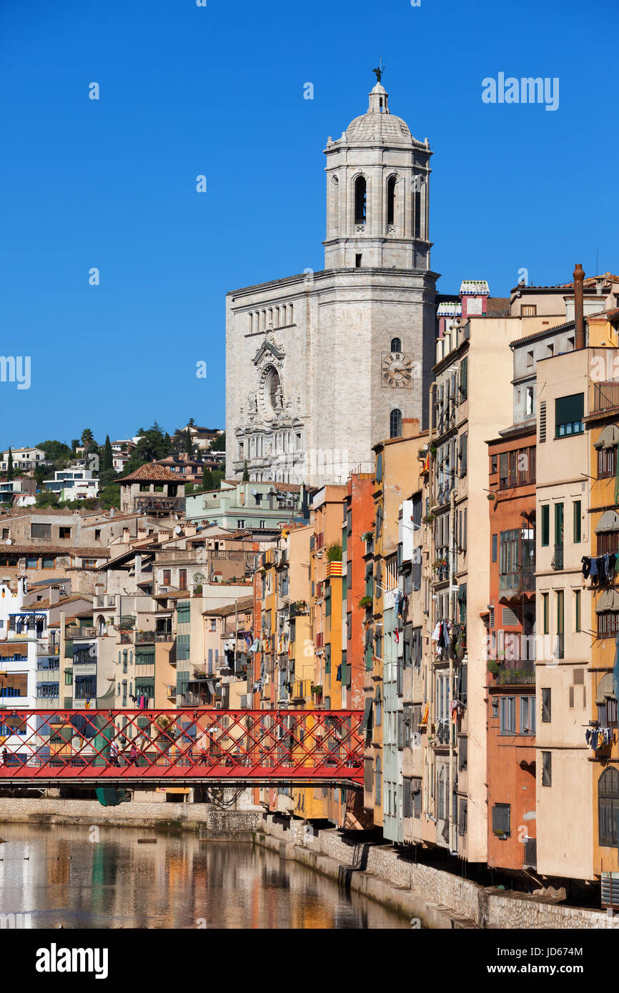 City of Girona in Spain, Old Town cityscape with Cathedral above ...