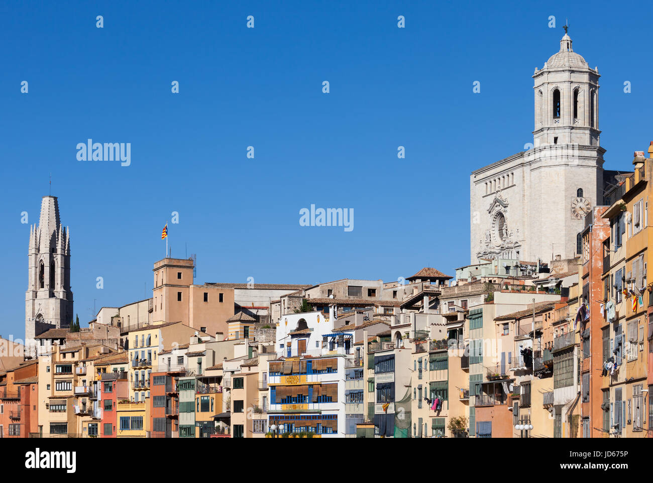 City of Girona in Spain, Old Town skyline with Cathedral and Basilica ...