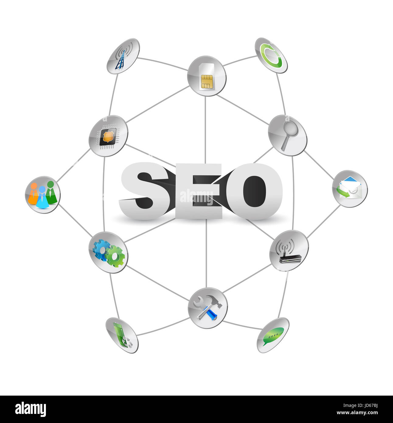 seo tools diagram illustration over a white background Stock Photo - Alamy
