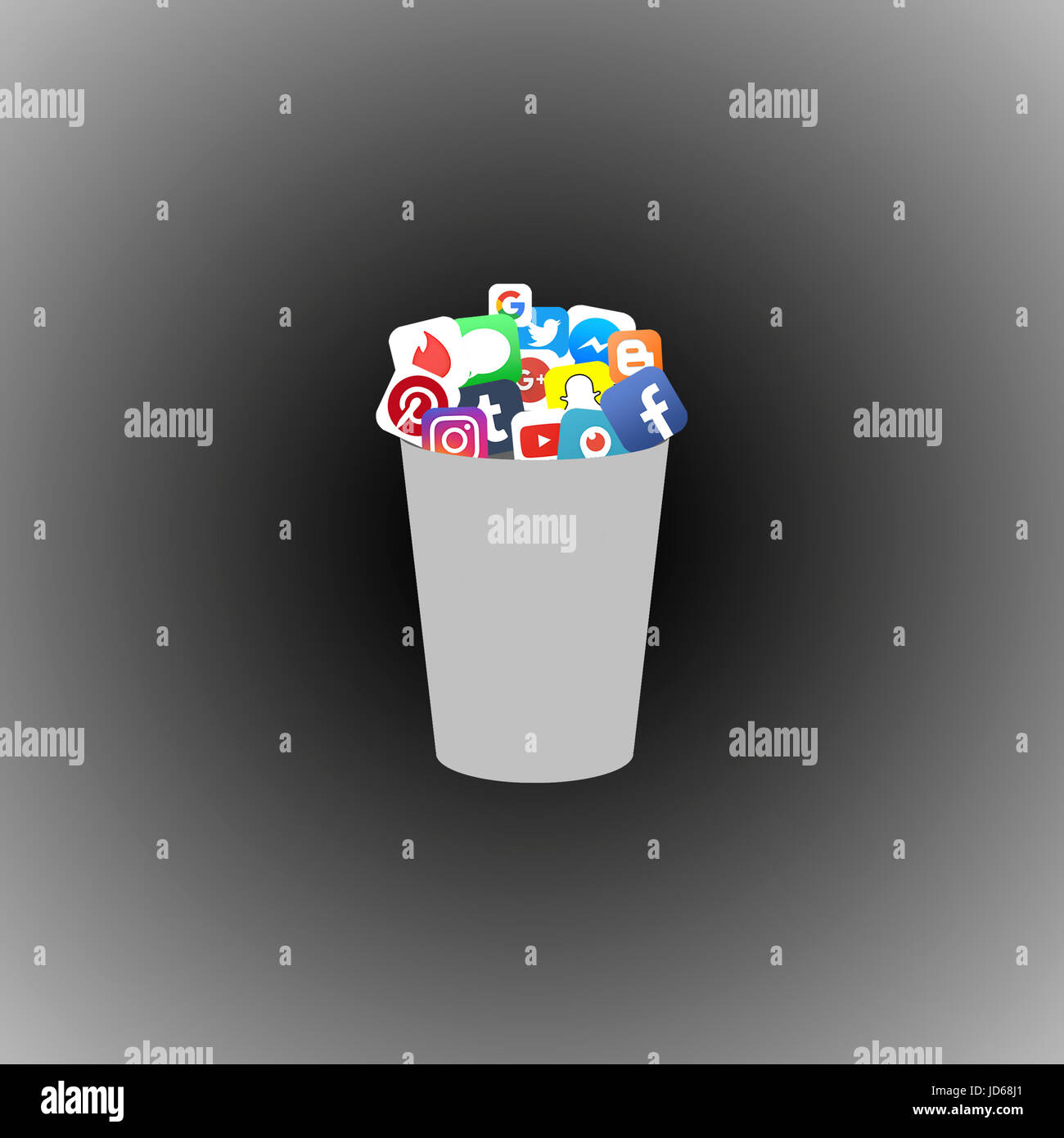 different social media applications in a trash bin (concept of ...
