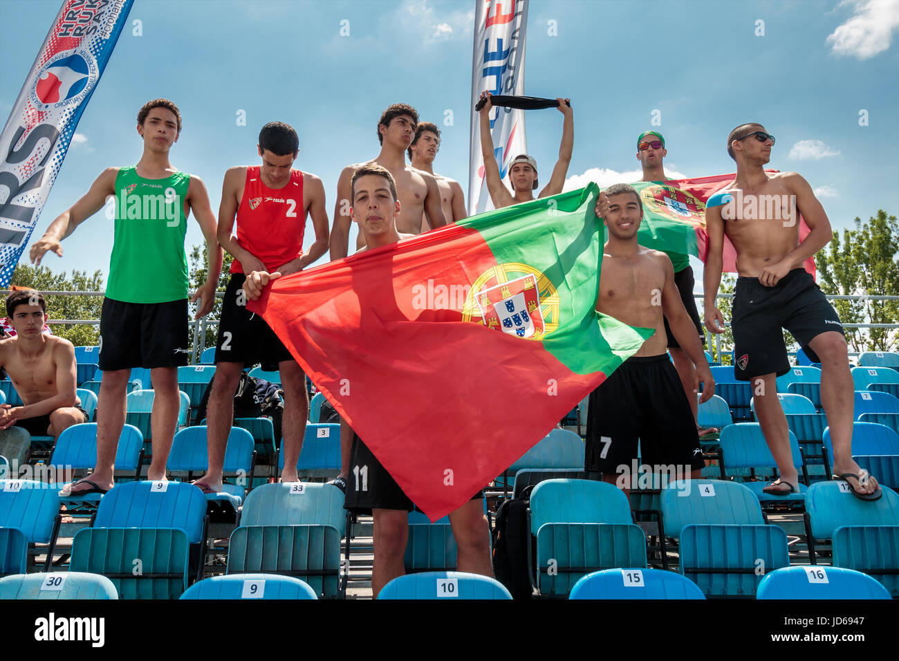 ZAGREB, CROATIA - JUNE 10, 2017: Beach Handball Euro 2017 U17 Purtugal ...