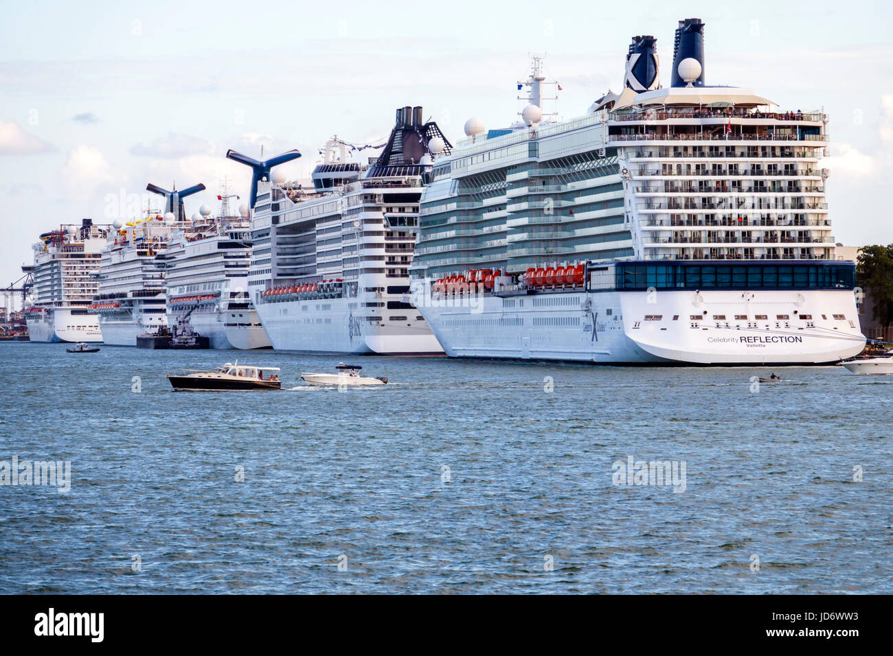 Miami Florida,Downtown,Port of Miami,cruise ships,docked,motor boat ...
