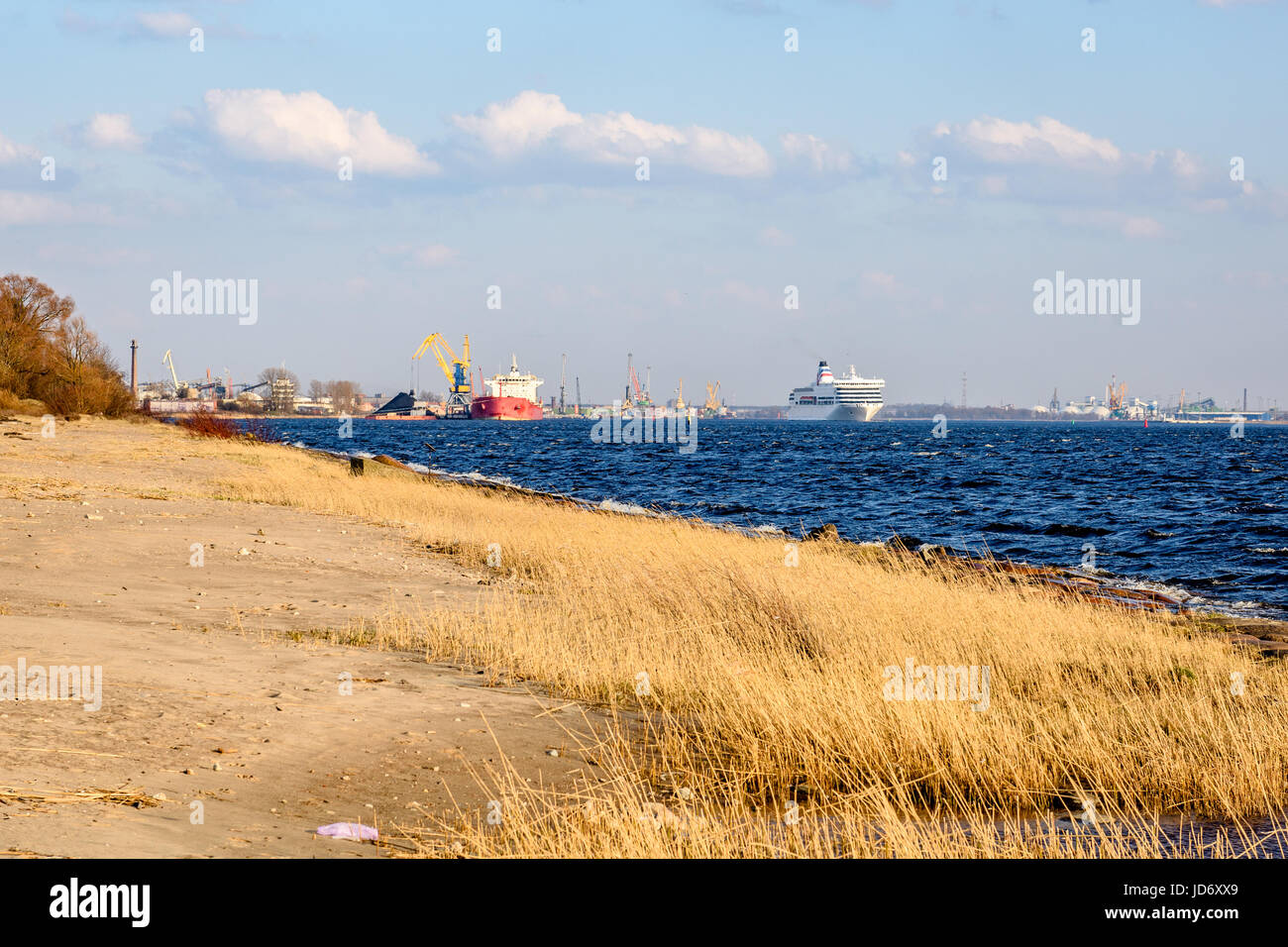white sea ferry leaving the port of Riga in Latvia Stock Photo - Alamy