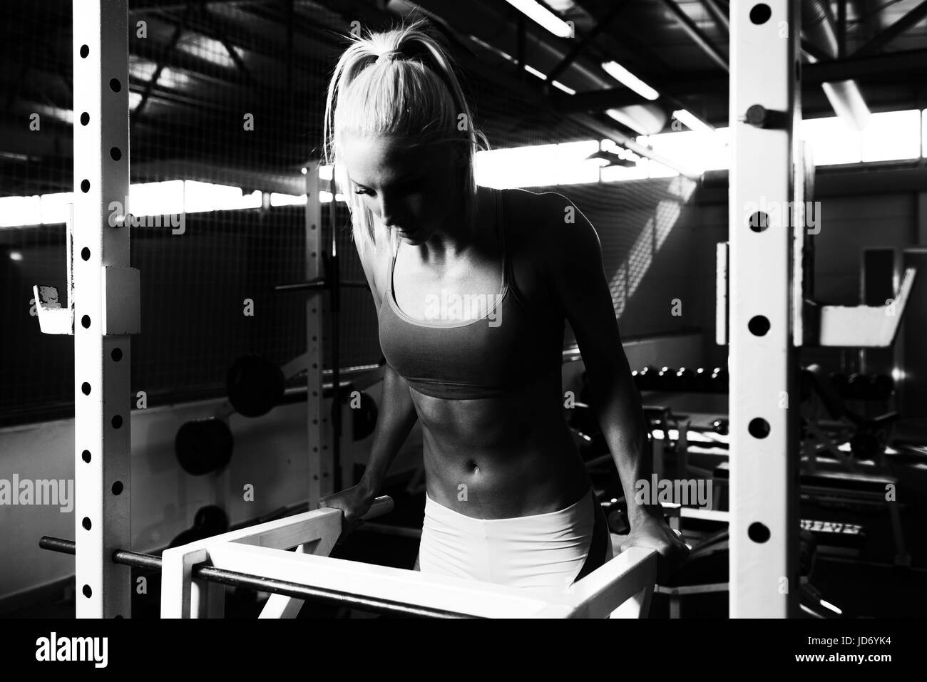 Woman flexing muscles on chest hi-res stock photography and images - Alamy