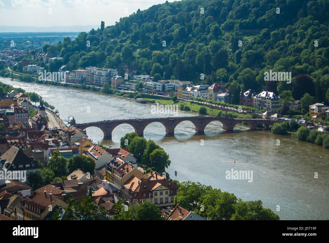 Panoramic view of Heidelberg medieval town and Neckar river from a ...