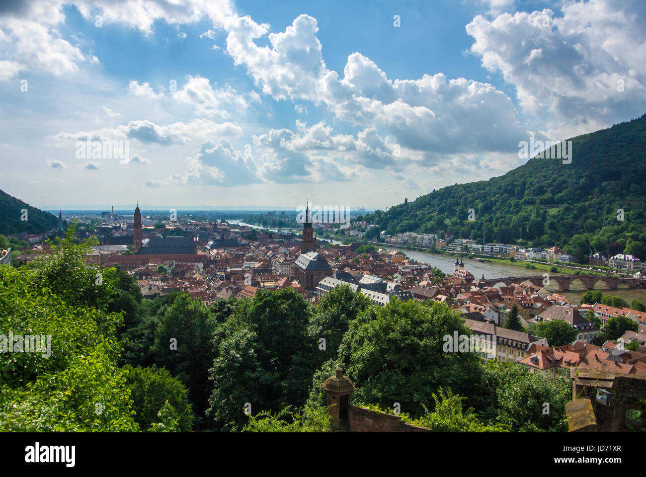 Panoramic view of Heidelberg medieval town and Neckar river from a ...