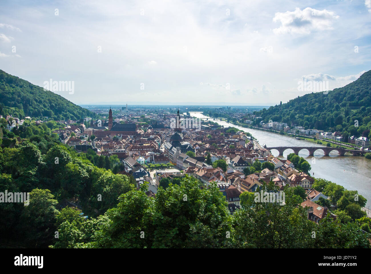 Panoramic view of Heidelberg medieval town and Neckar river from a ...