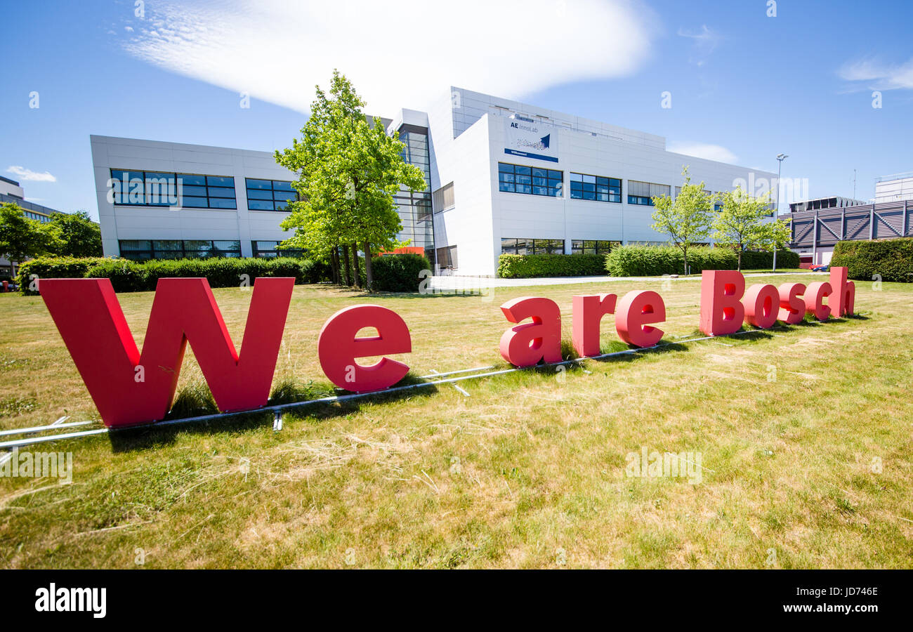 'We are Bosch' written in large red letters in front of a wafer fab ...