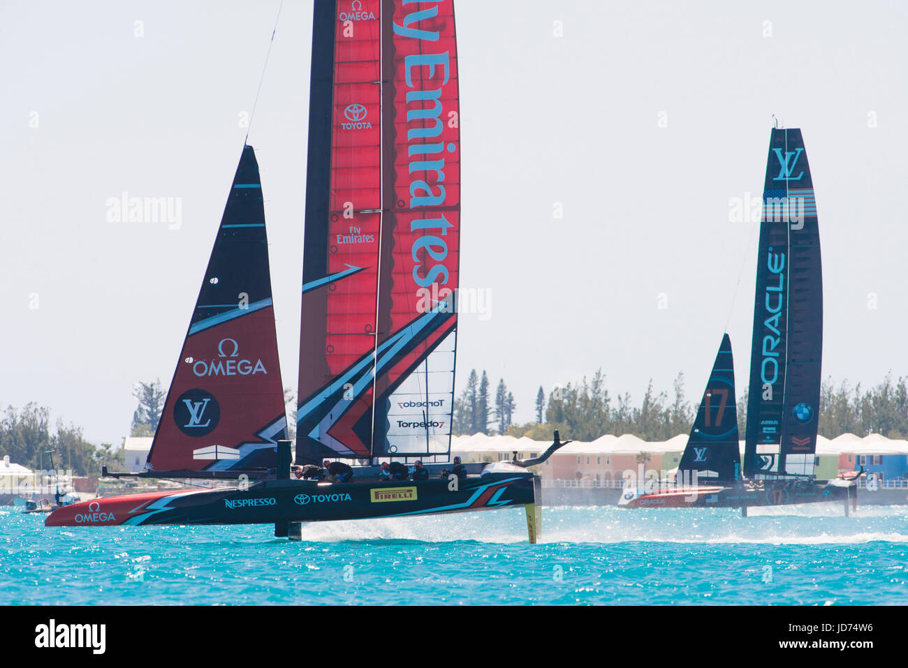 The Great Sound, Bermuda, 18th June. Emirates Team New Zealand leads ...