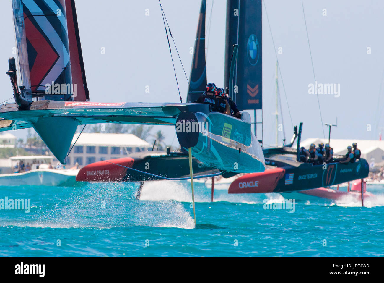 The Great Sound, Bermuda, 18th June. Emirates Team New Zealand rounds ...