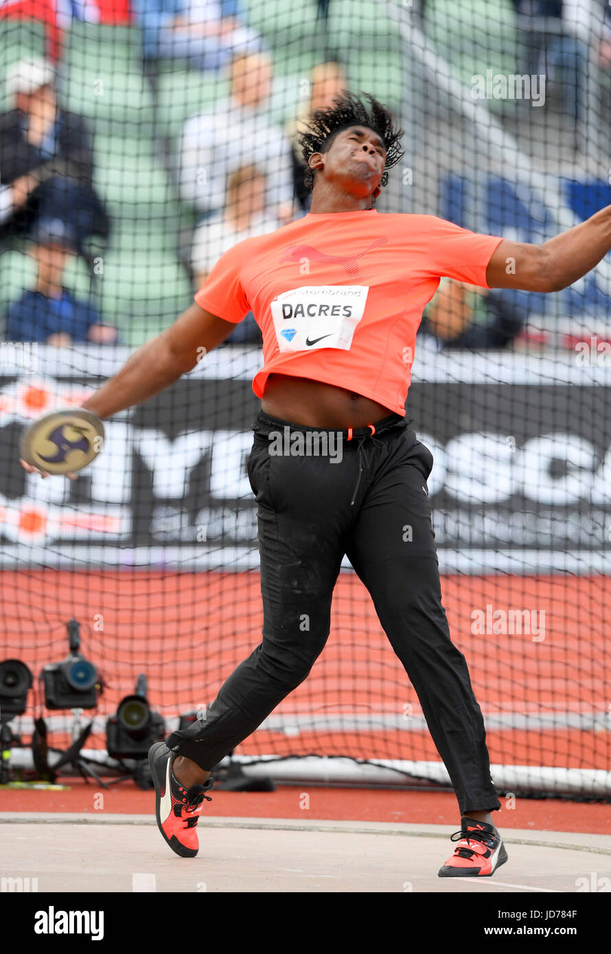 Fedrick Dacres (JAM) places second in the discus with a throw of 220-2 ...