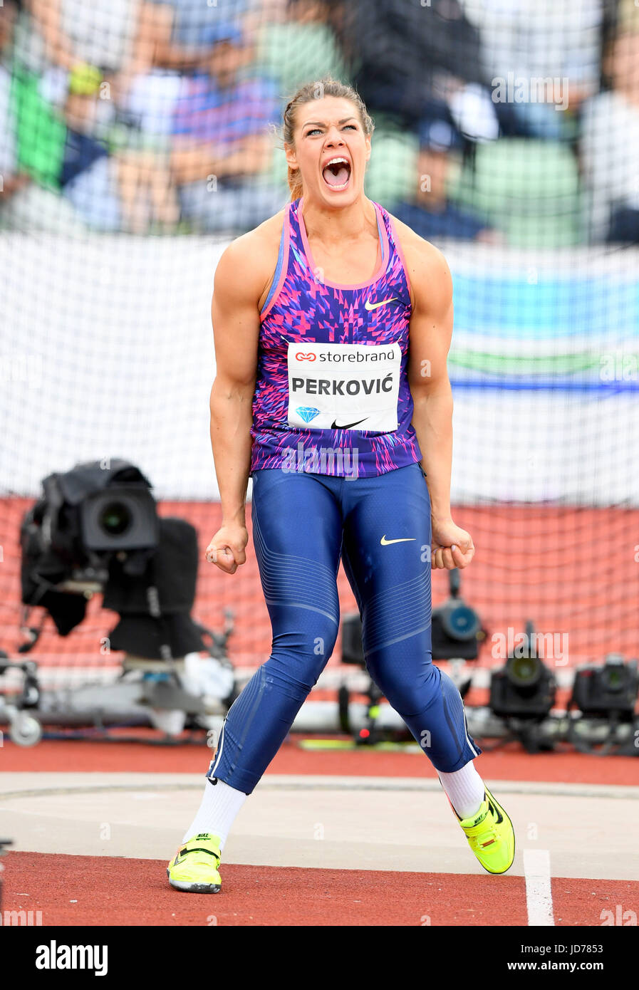 Sandra Perkovic (CRO) celebrates after winning the women's discus with ...