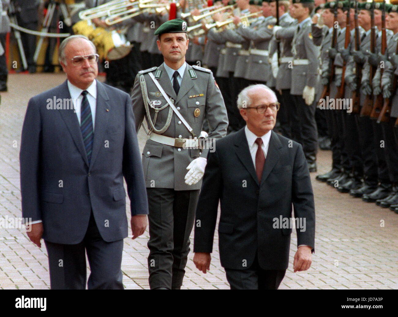 ARCHIVE - German chancellor Helmut Kohl (L) receives the GDR SED General Secretary Erich ...