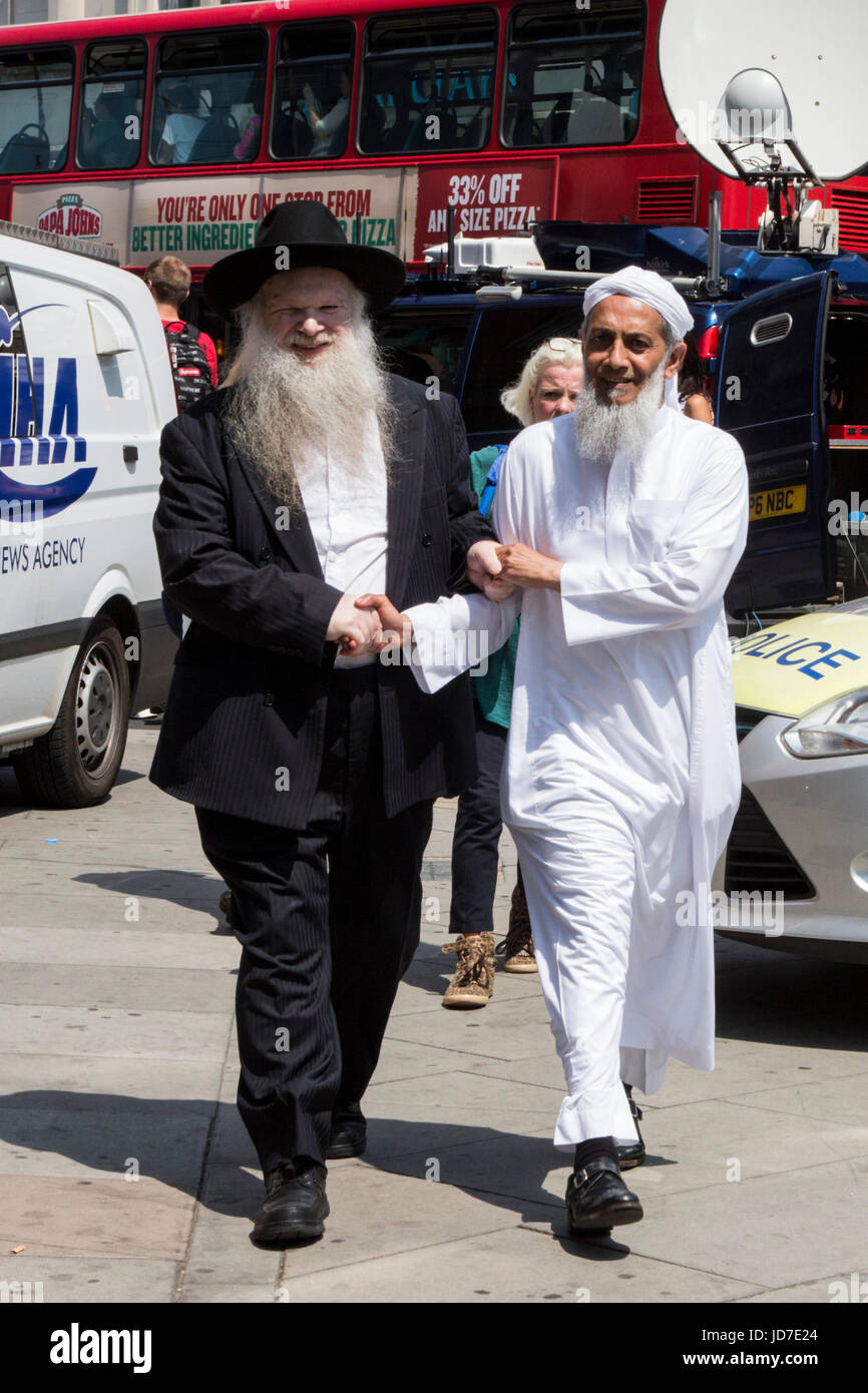 London, UK. 19th June, 2017. Rabbi Herschel Gluck and a Muslim Commuity ...
