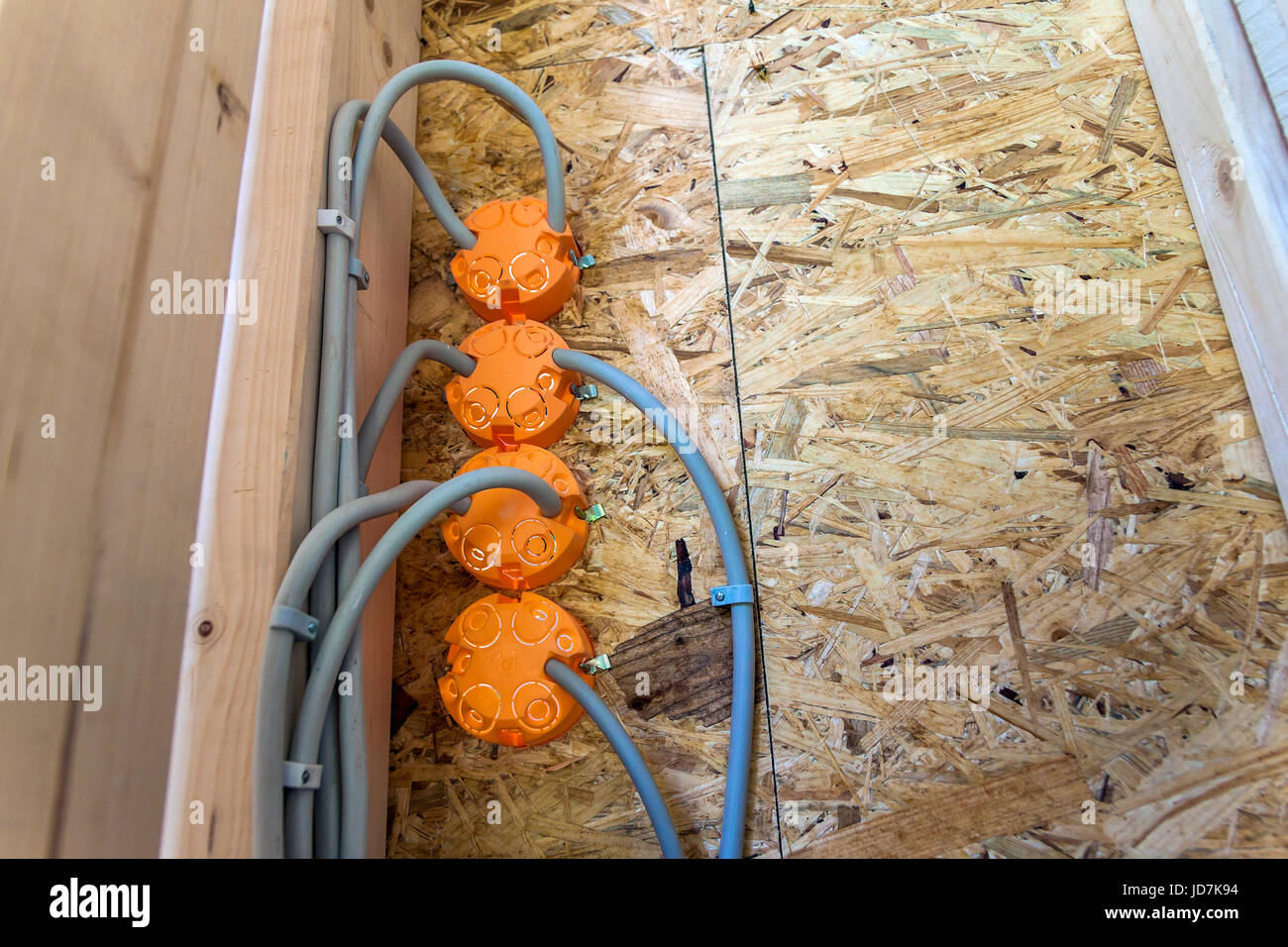 New electrical installation, socket plastic boxes and electrical cables ...