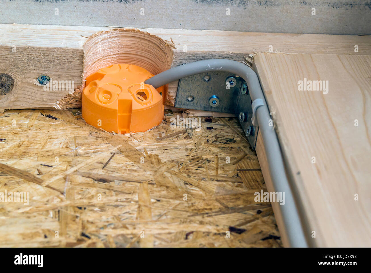 New electrical installation, socket plastic boxes and electrical cables ...