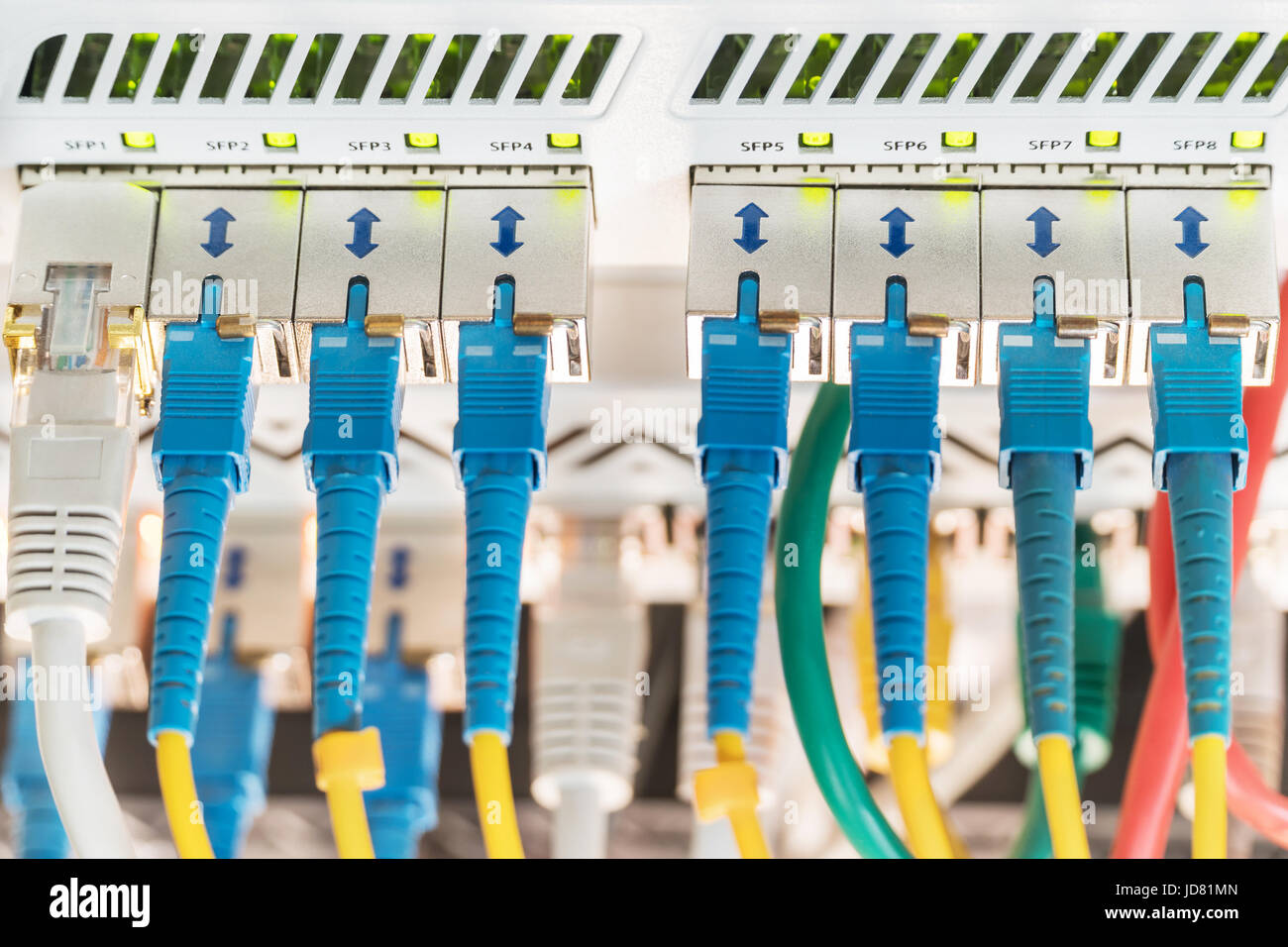 Internet gateway with connected cables and blurred background Stock ...
