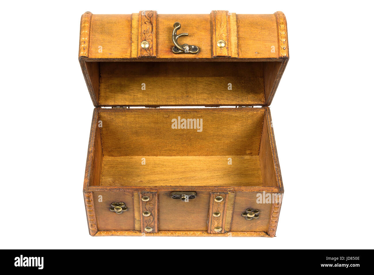 Open old wooden chest isolated on white background with clipping path ...