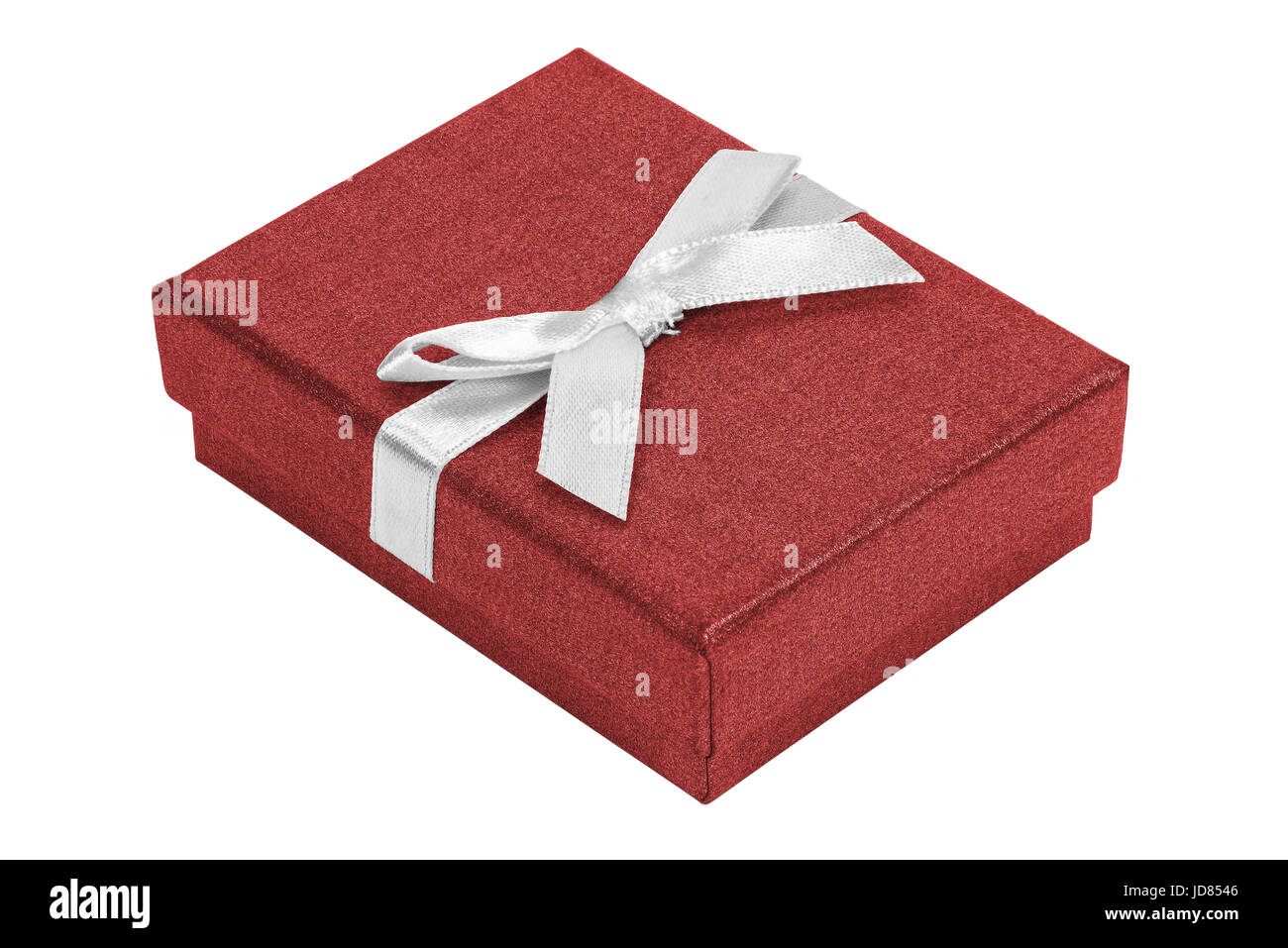 Red decorative present box with white ribbon isolated on white ...