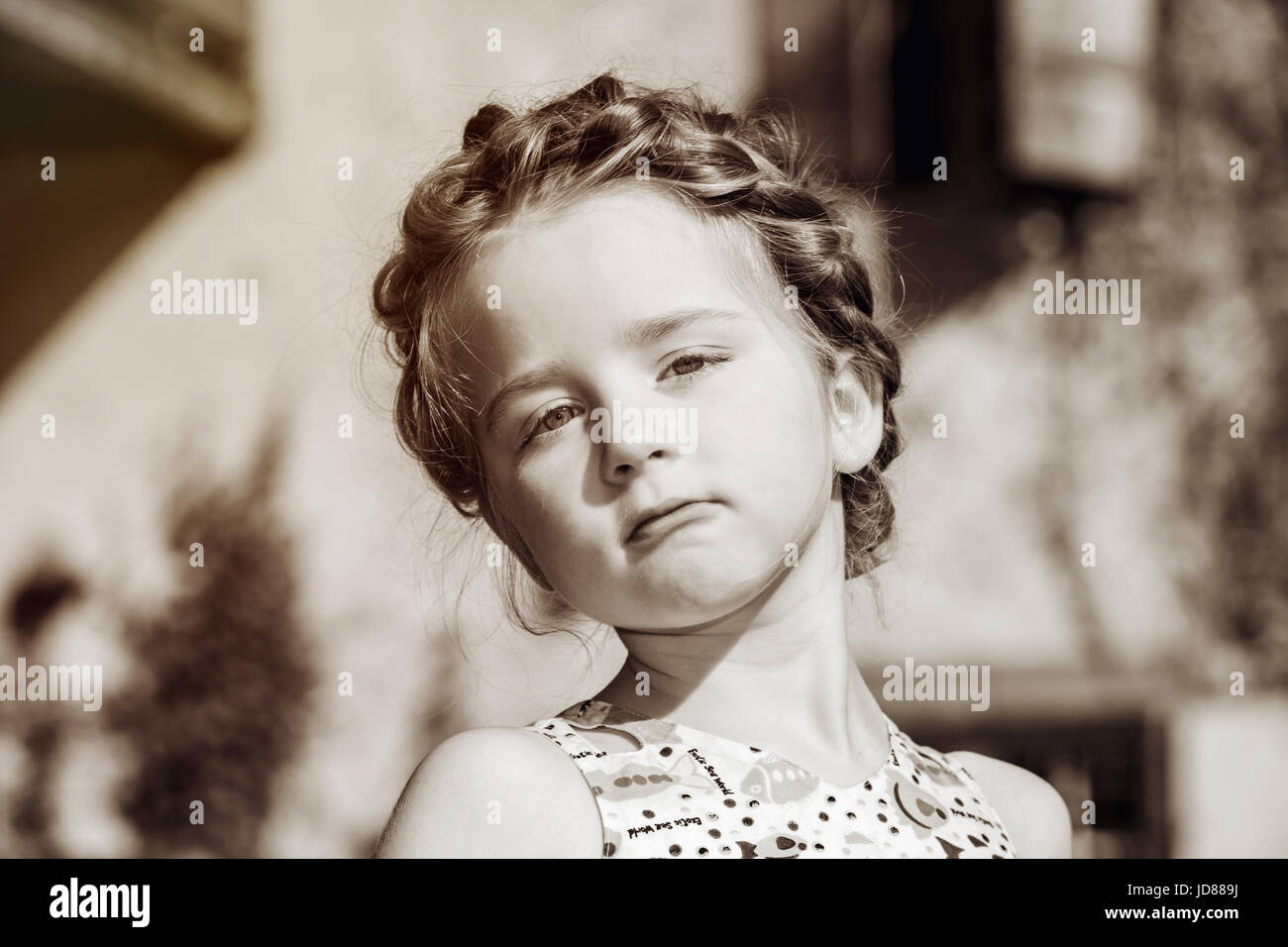Cute little preschooler girl natural portrait on the sun, hairdress ...