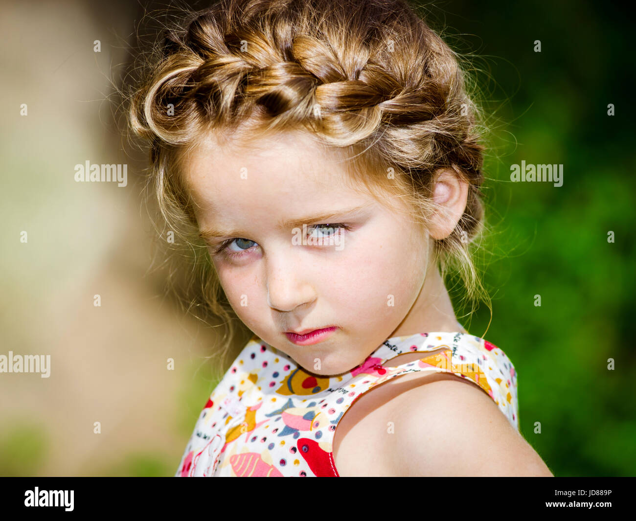 Cute little preschooler girl natural portrait on the sun, hairdress ...