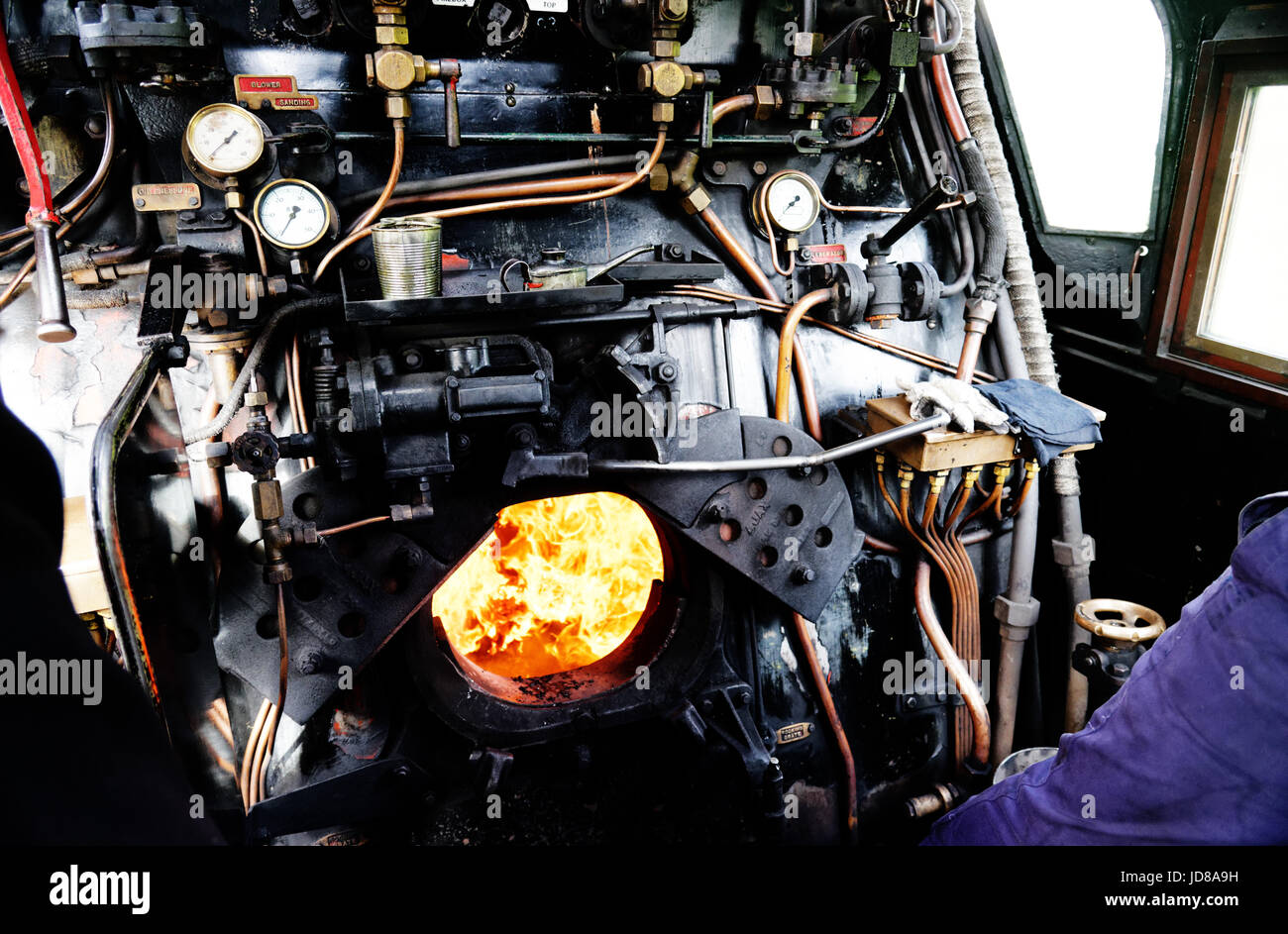 The fire burning in the boiler of the Battle of Britain class ...