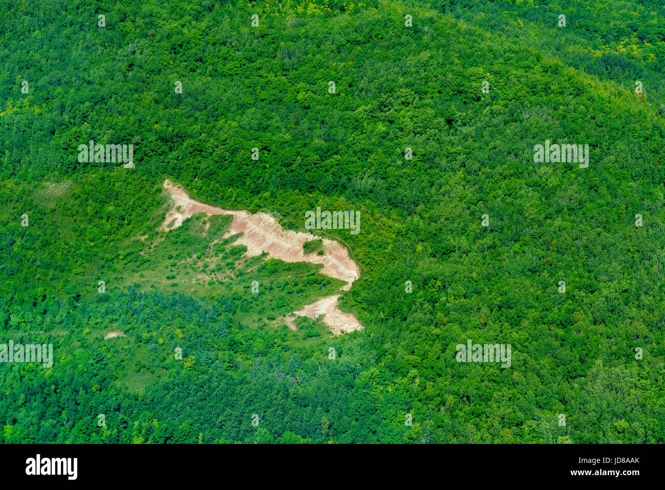 Aerial view of exposed rock amongst trees and vegetation, Toronto ...