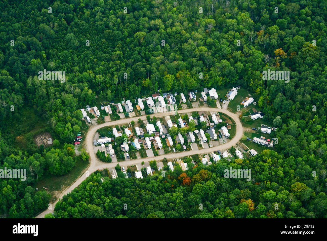 Aerial view of campsite in middle of forest, Toronto, Ontario, Canada ...