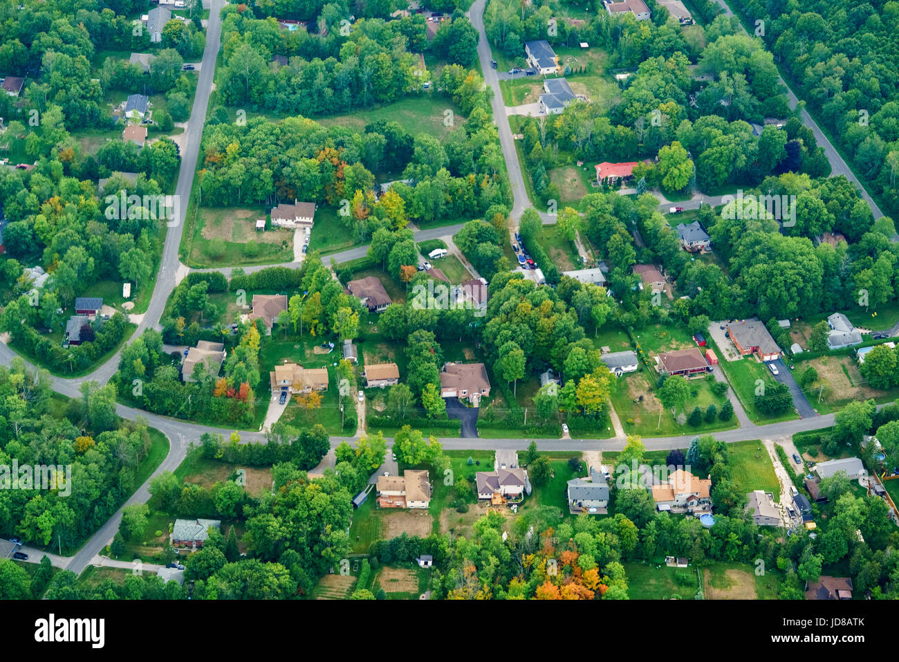 Aerial view of houses in residential suburbs, Toronto, Ontario, Canada ...
