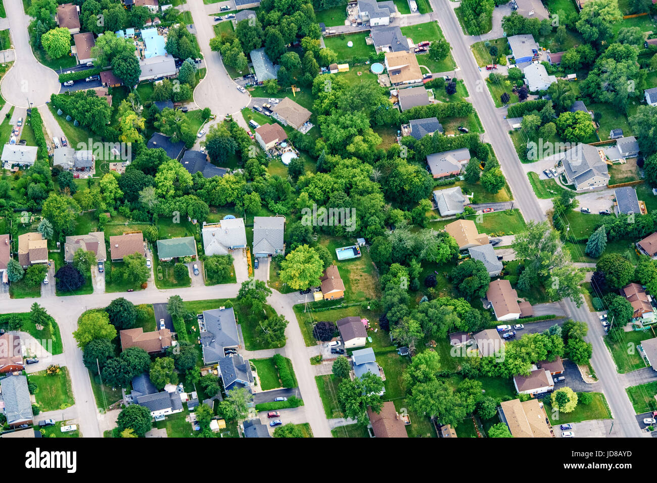 Aerial view of houses in residential suburbs, Toronto, Ontario, Canada ...