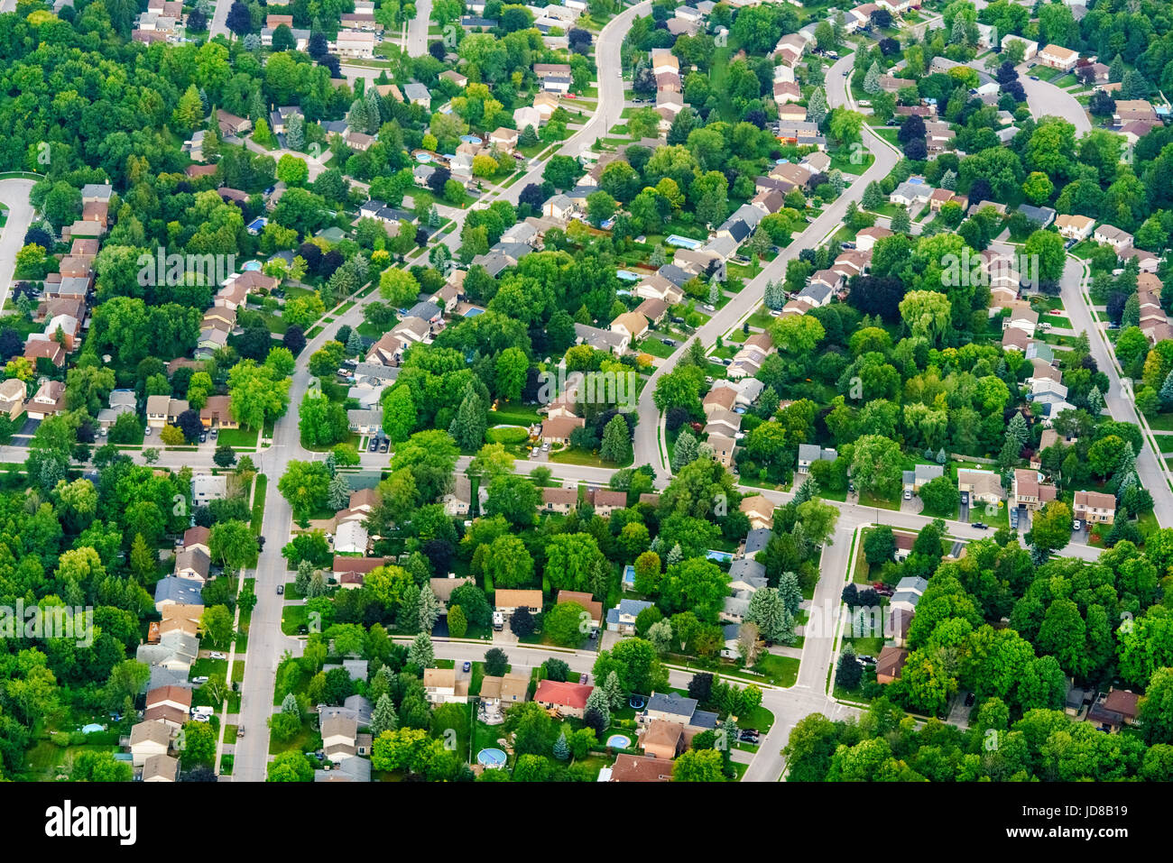 Aerial view of houses in residential suburb, Toronto, Ontario, Canada ...