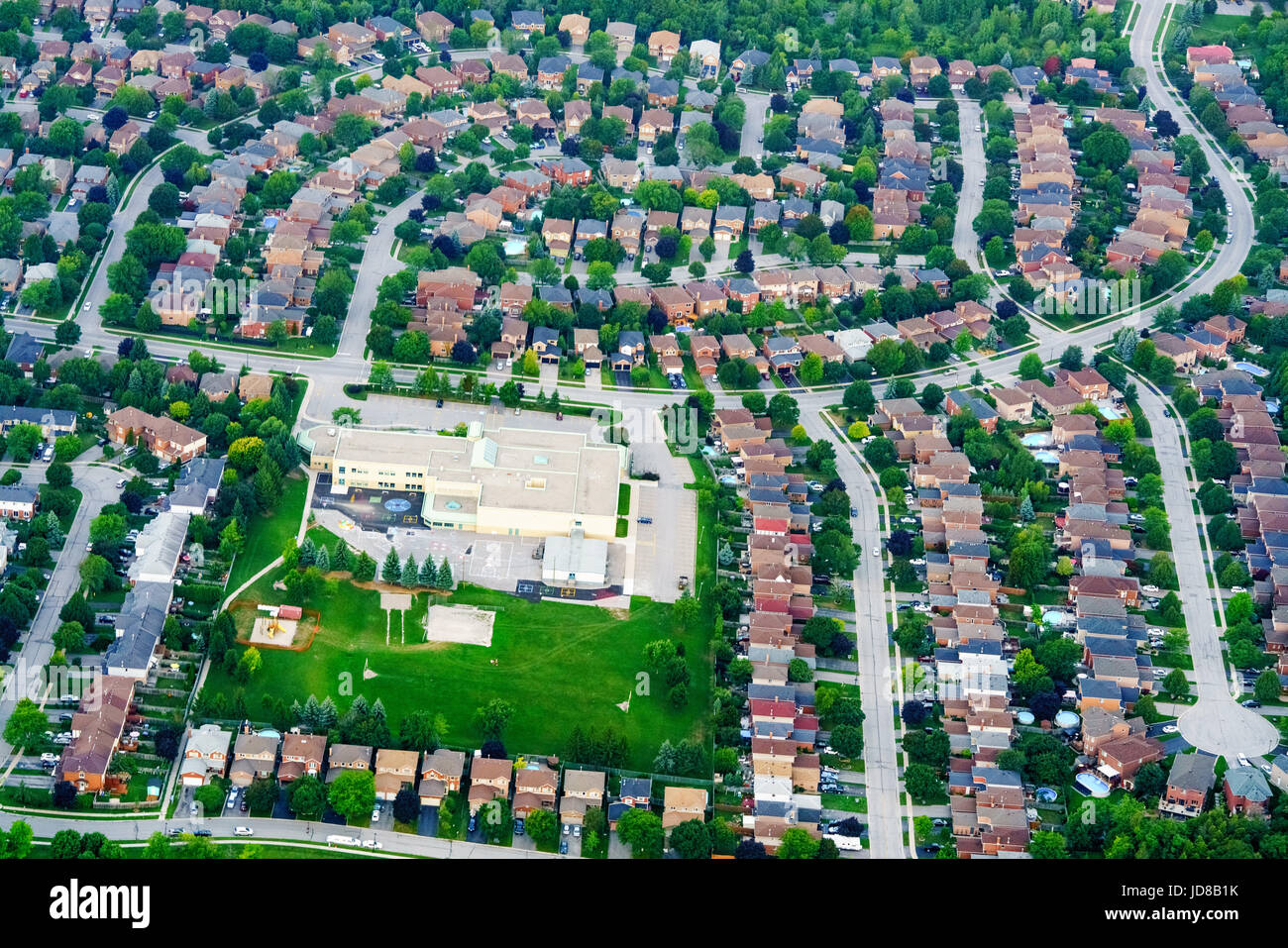 Aerial view of houses in residential suburb, Toronto, Ontario, Canada ...
