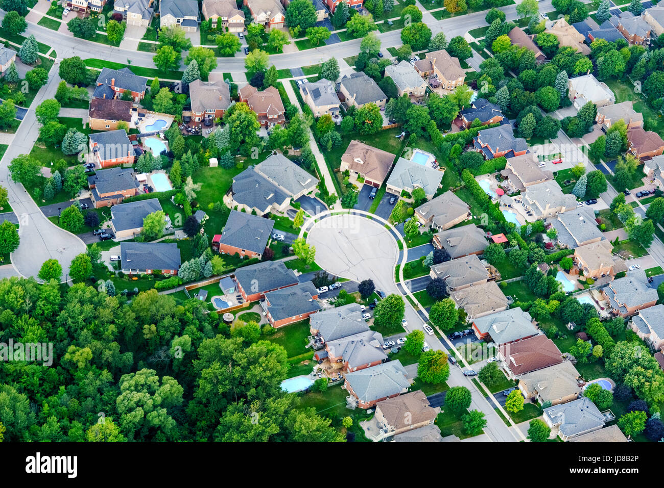 Aerial view of houses in residential suburb, Toronto, Ontario, Canada ...