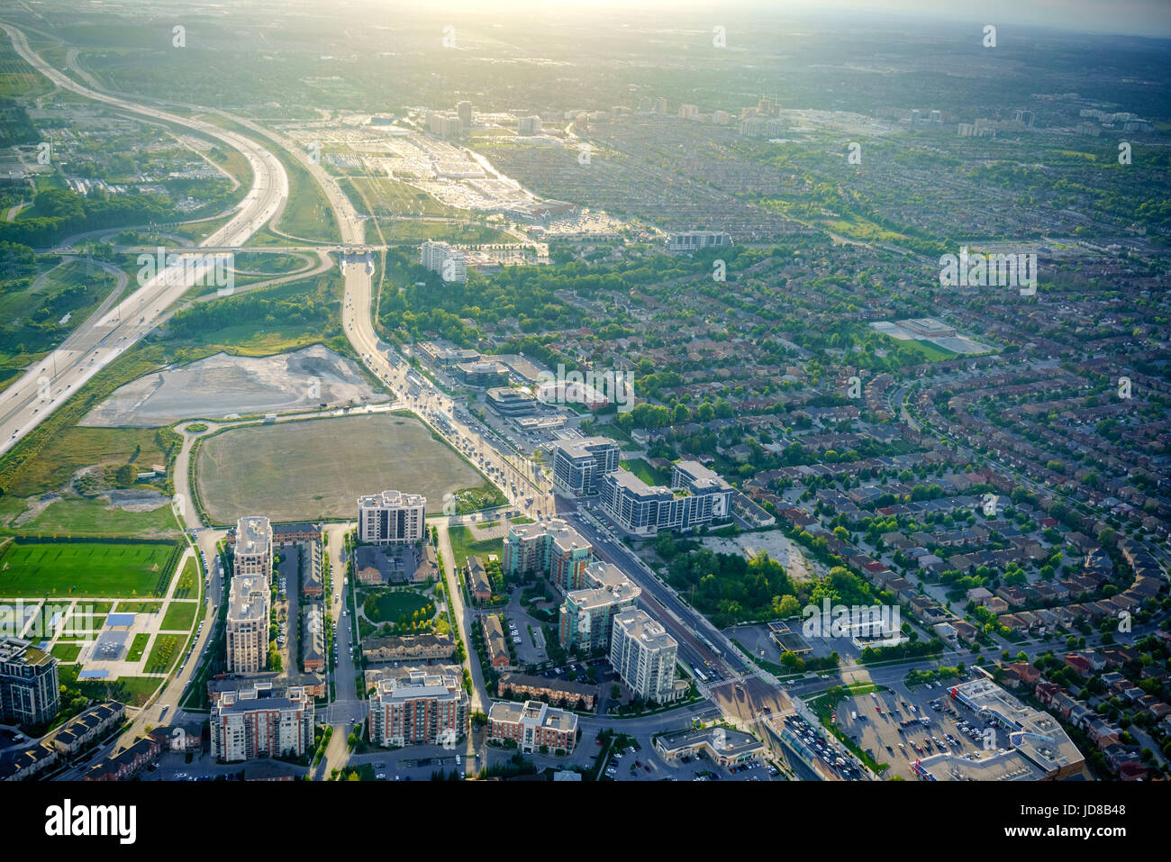 Aerial view of houses in residential suburb, Toronto, Ontario, Canada ...