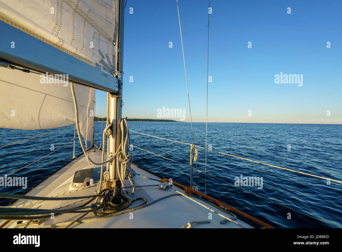 Looking out to sea from sailboat with view of horizon, summer. sailing ...
