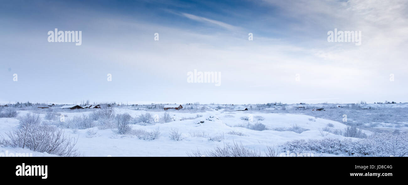 Deep snow covered road and landscape by day, Iceland, Europe. Iceland ...