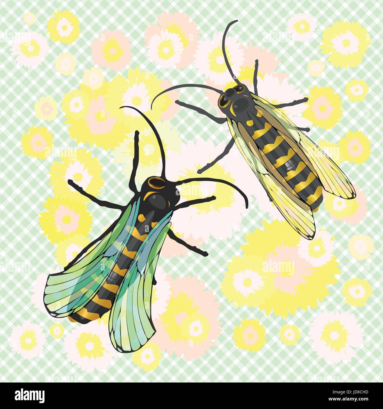 Two bees collect the pollen from the flower Stock Vector Image & Art ...