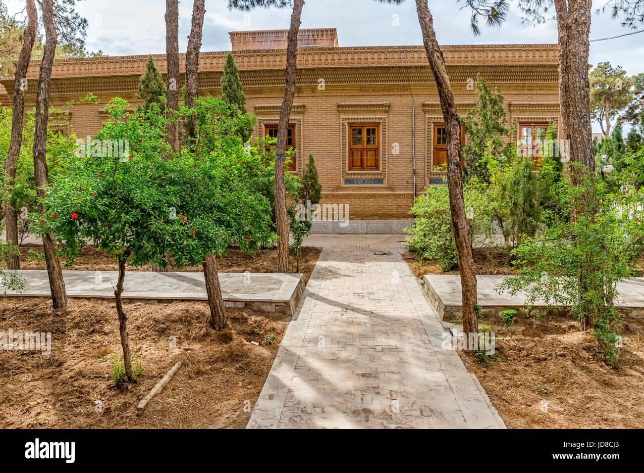 YAZD, IRAN - MAY 5, 2015: Garden of the Zoroastrian fire temple Atash ...