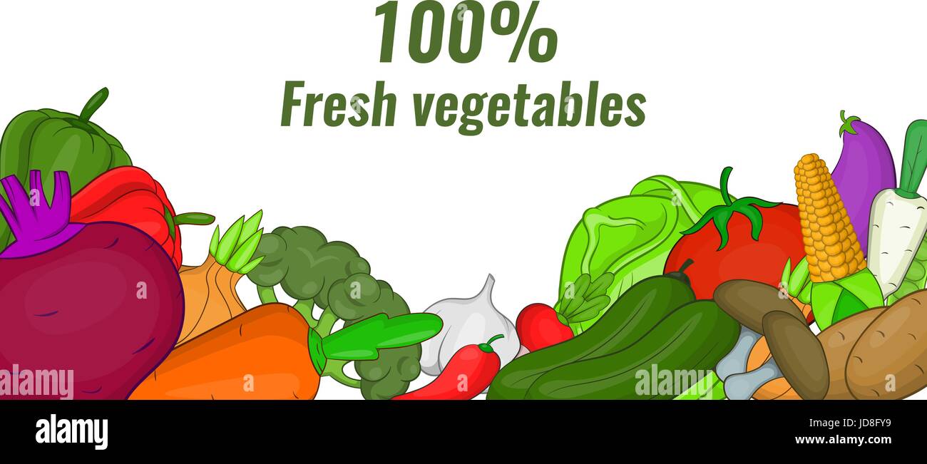 Fresh vegetables banner horizontal, cartoon style Stock Vector Image ...
